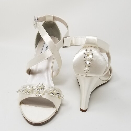 Ivory Bridal Sandals Ivory Wedge With Crystal and Pearl Design - Etsy
