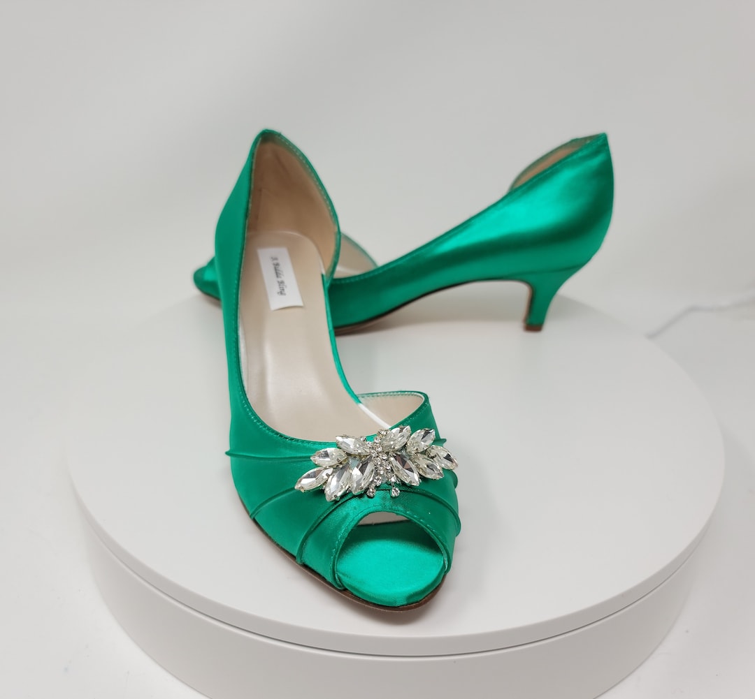 Emerald Green Bridal Shoes With Silver and Clear Crystal Applique ...