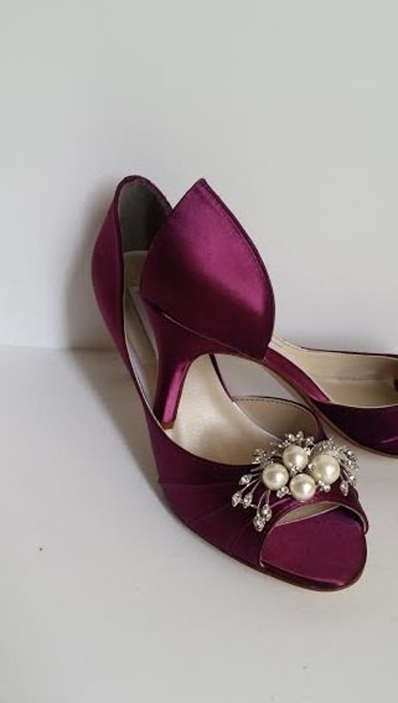 Burgundy Wedding Shoes Burgundy Bridal Shoes with Pearl and | Etsy