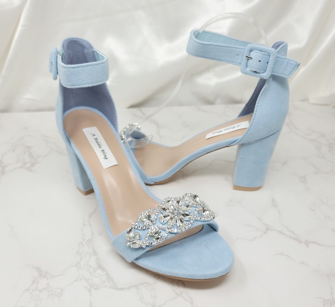 Baby Blue Wedding Shoes Crystal Design Baby Blue Chunky Heels - Etsy