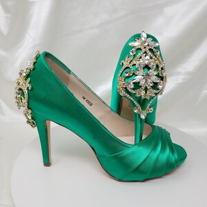 Emerald Green Wedding Shoes Gold Crystal Design Emerald Green Bridal ...
