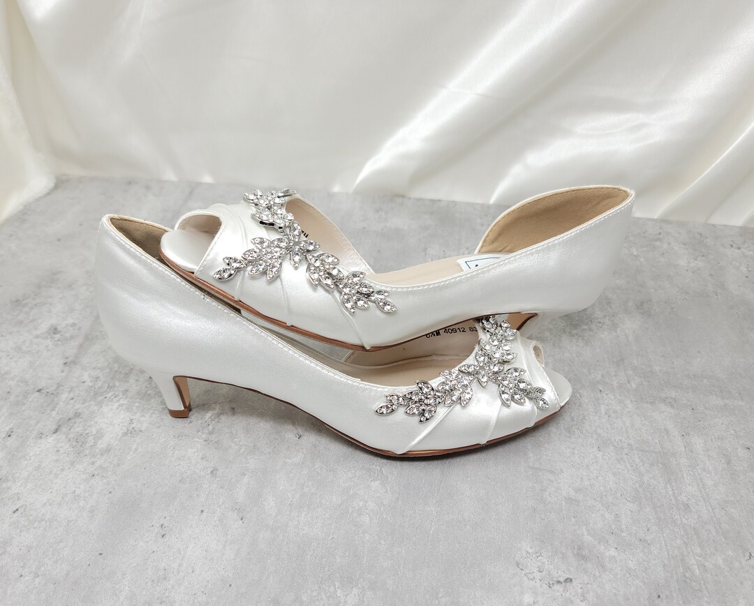 White Wedding Shoes With Crystal Vine Design Ivory Bridal Shoes White ...