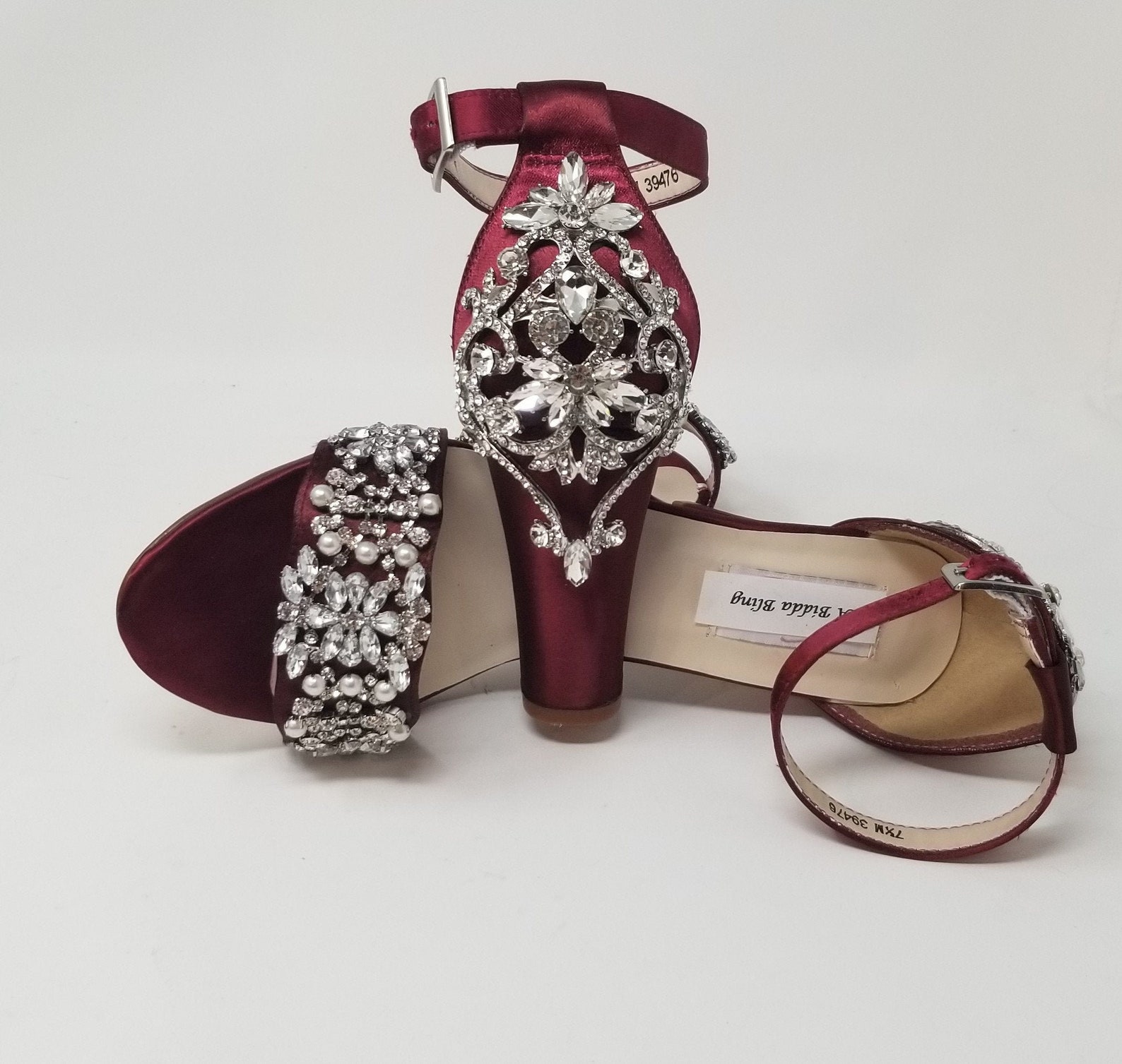 Wine Block Heels Over 100 COLORS Wine Bridal Sandals Crystal and Pearl ...