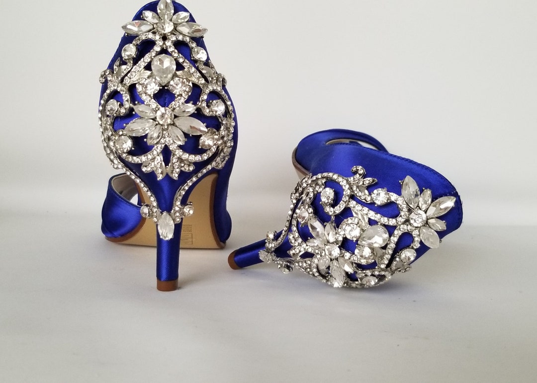 Blue Wedding Shoes Blue Bridal Shoes With Crystal Heel and Crystal ...