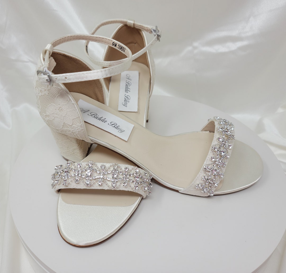 Ivory Bridal Shoes Ivory Block Heel Crystal Design Ivory Wedding Shoes ...