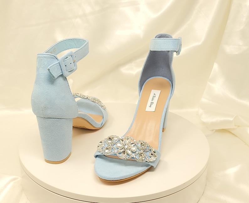 Baby Blue Wedding Shoes Crystal Design Baby Blue Chunky Heels Baby Blue ...