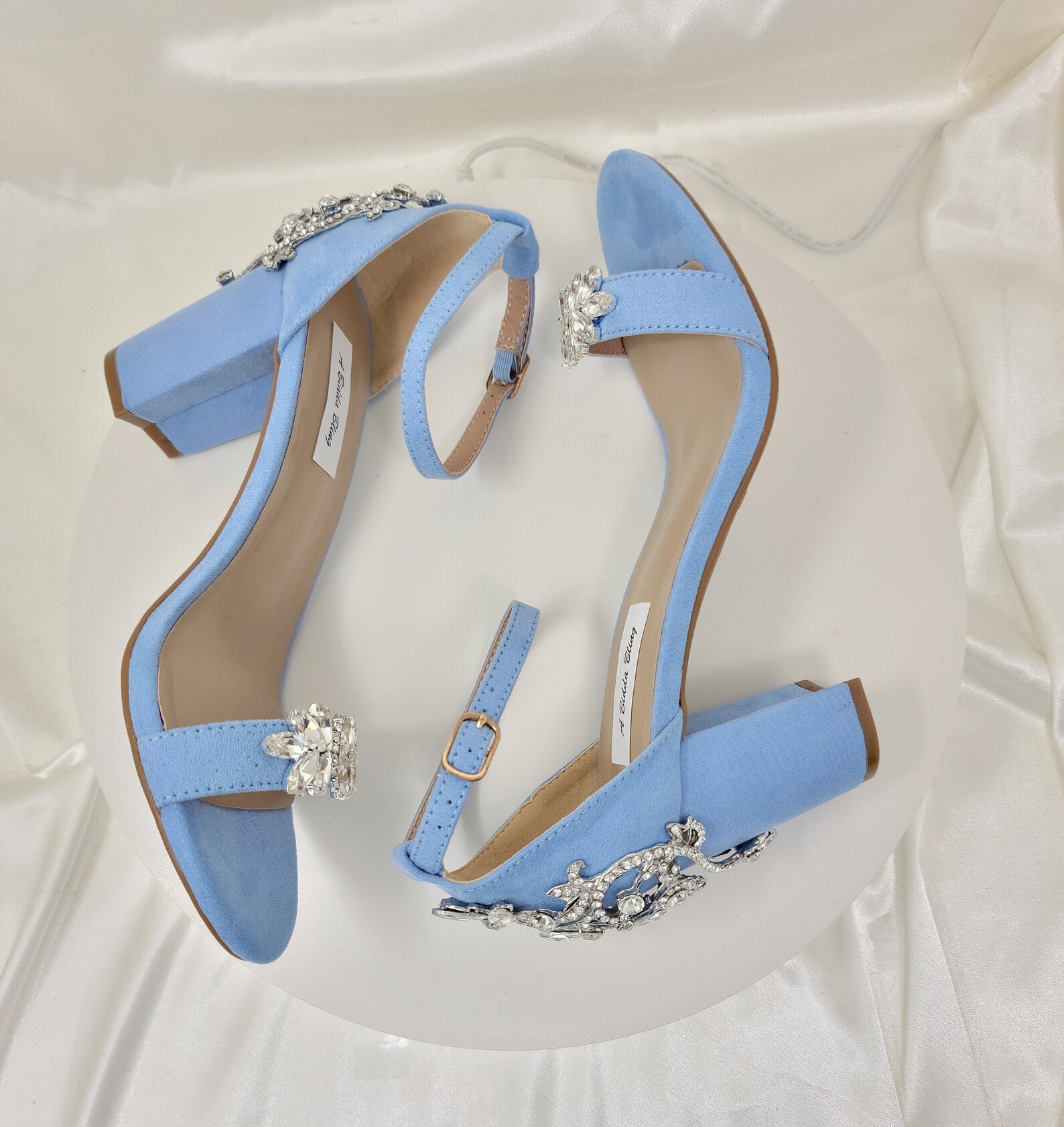 Baby Blue Wedding Shoes Crystal Design Baby Blue Chunky Heels | Etsy