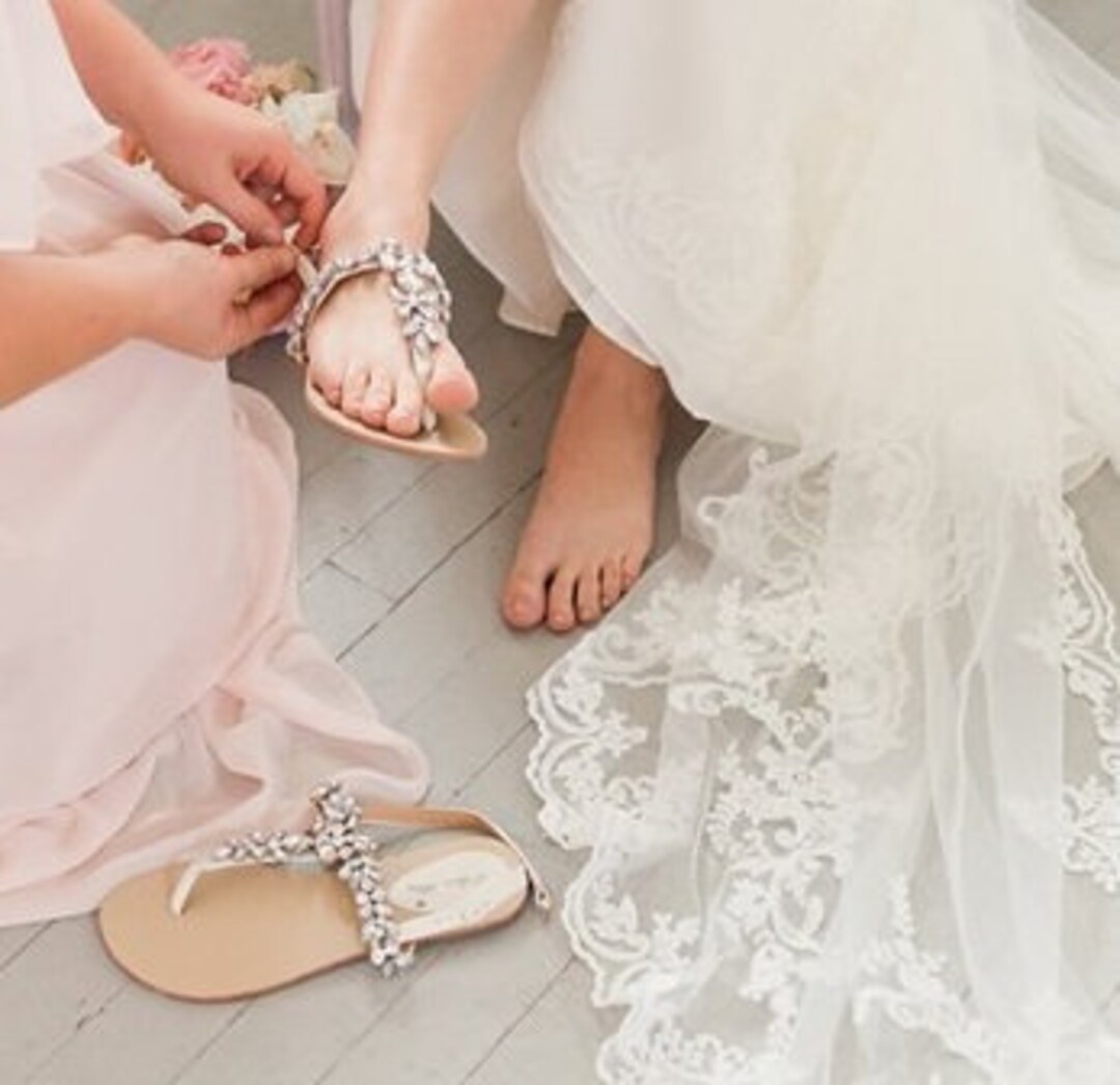 Ivory Wedding Sandals With Sparkling Gems Bridal Sandals Destination ...