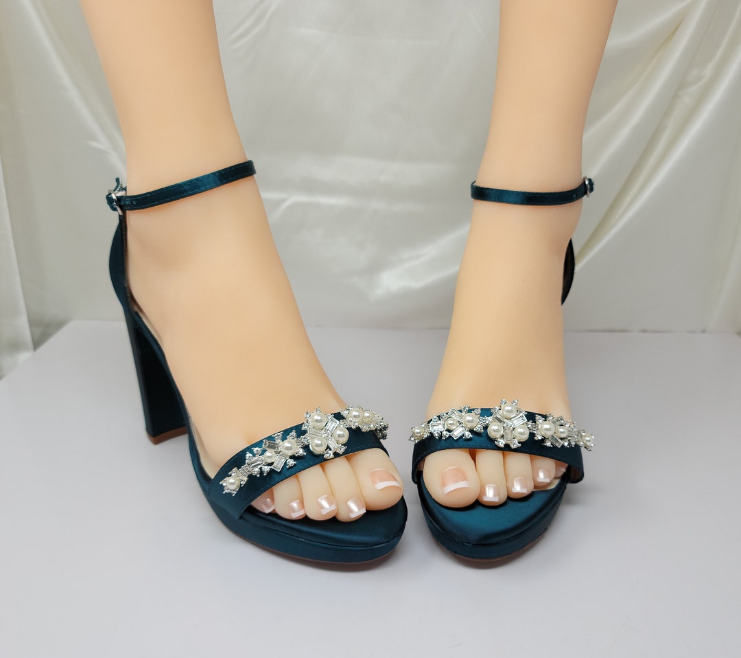 Teal Wedding Shoes With Pearls and Crystals Teal Platform - Etsy