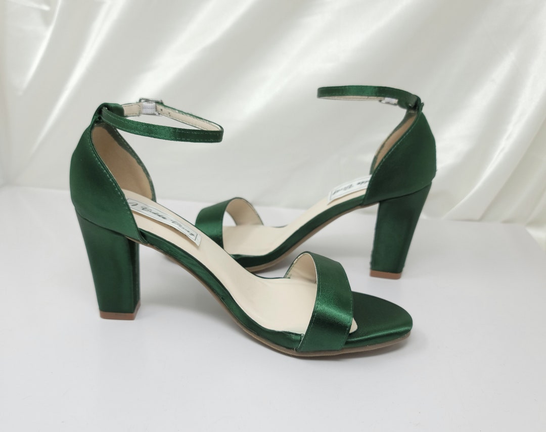 Hunter Green Block Heels Wedding Shoes Chunky Heels Green Bridal Shoes ...