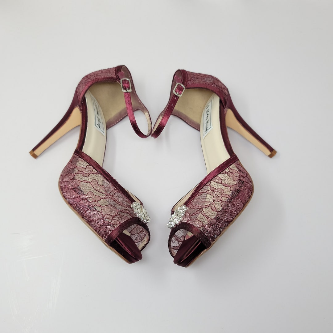 Wine Wedding Shoes Wine Bridal Shoes Wine Lace Wedding Shoes Wine Lace ...