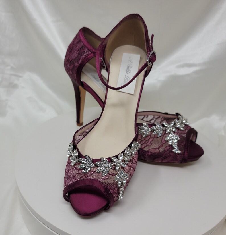 Burgundy Wedding Shoes Crystal Design Burgundy Bridal Shoes | Etsy