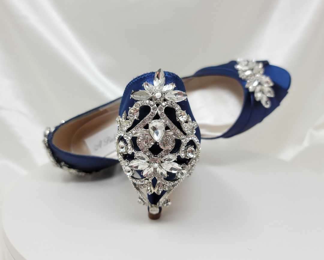 Blue Wedding Shoes Blue Bridal Shoes With Crystal Front and Back Design ...