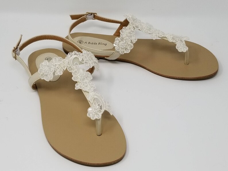 Ivory Wedding Sandals With Lace and Pearls Ivory Wedding Shoes | Etsy