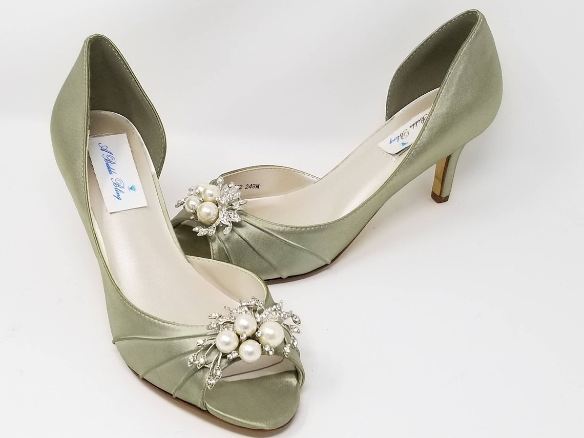 Sage Green Wedding Shoes Sage Green Bridal Shoes Pearl and Crystal ...