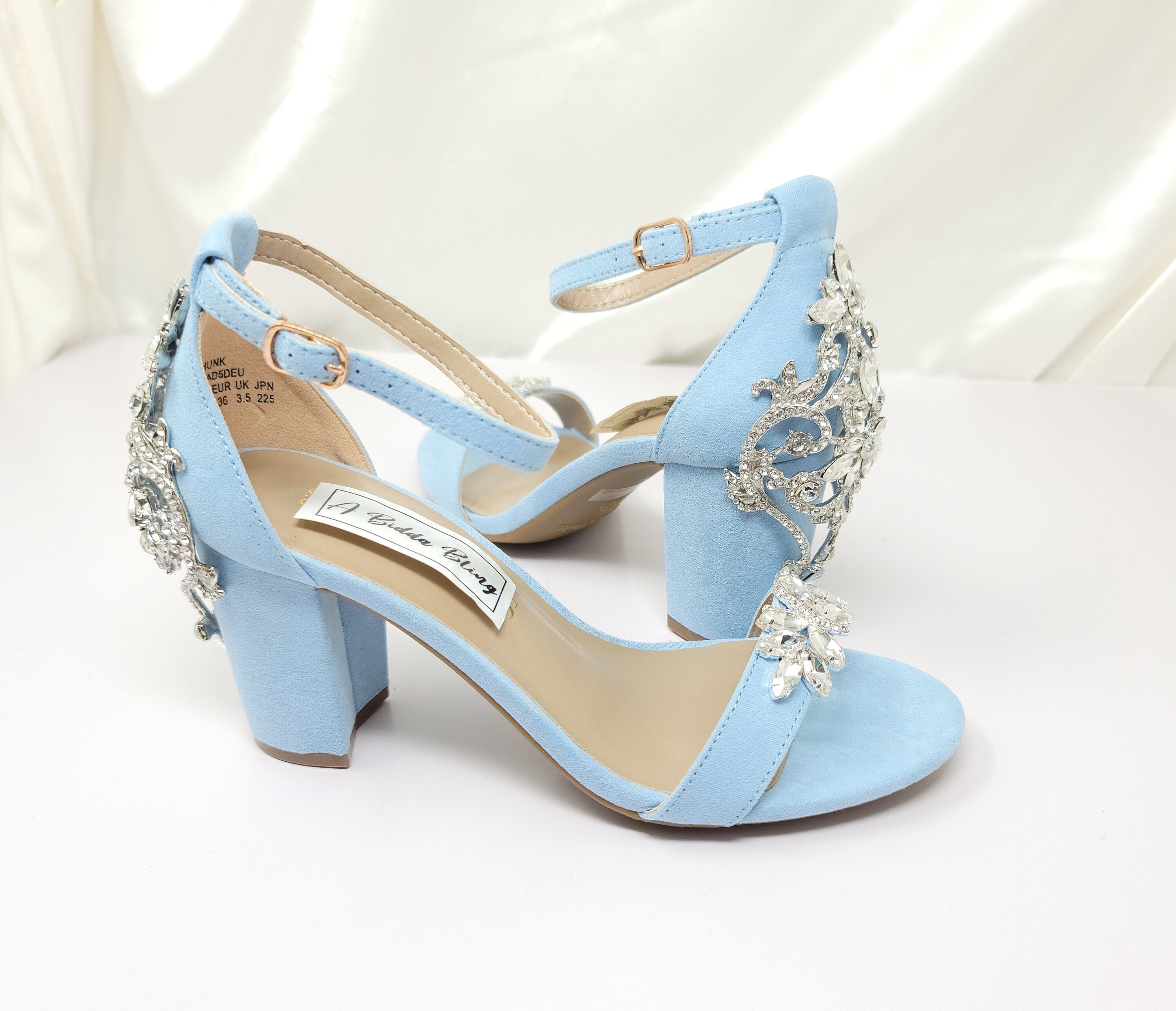 Baby Blue Wedding Shoes Crystal Design Baby Blue Chunky Heels Baby Blue ...