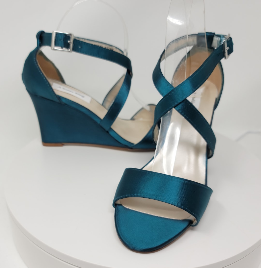 Teal Bridal Sandals Teal Wedge Teal Bridal Shoes Teal Wedding Shoes ...