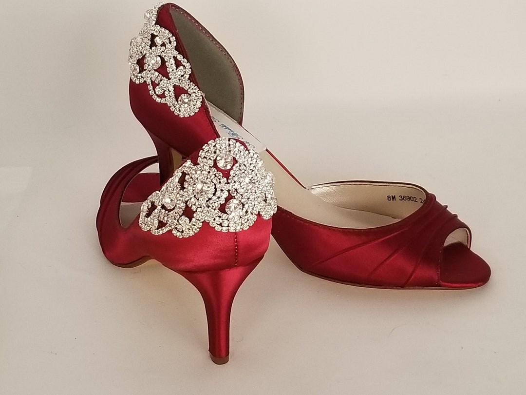 Red Wedding Shoes With Sparkling Crystal Back Design Red Bridal Shoes ...