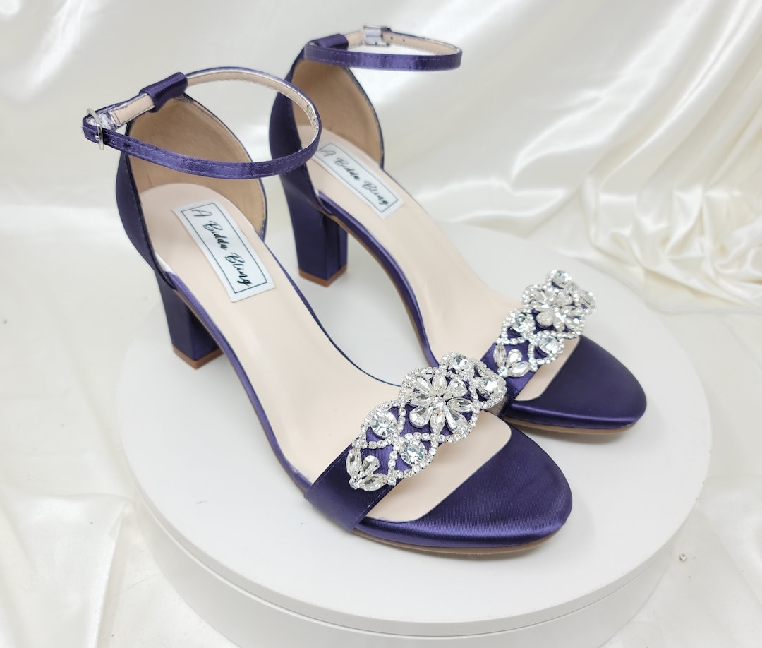 Purple Block Heel Wedding Shoes Crystal Design Purple Chunky Heels ...