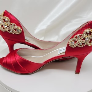 Red Wedding Shoes With Sparkling Gold Crystal Back Design Red Bridal ...