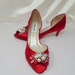 Red Wedding Shoes Crystal and Pearl Cascade Design Red Bridal Shoes Red ...