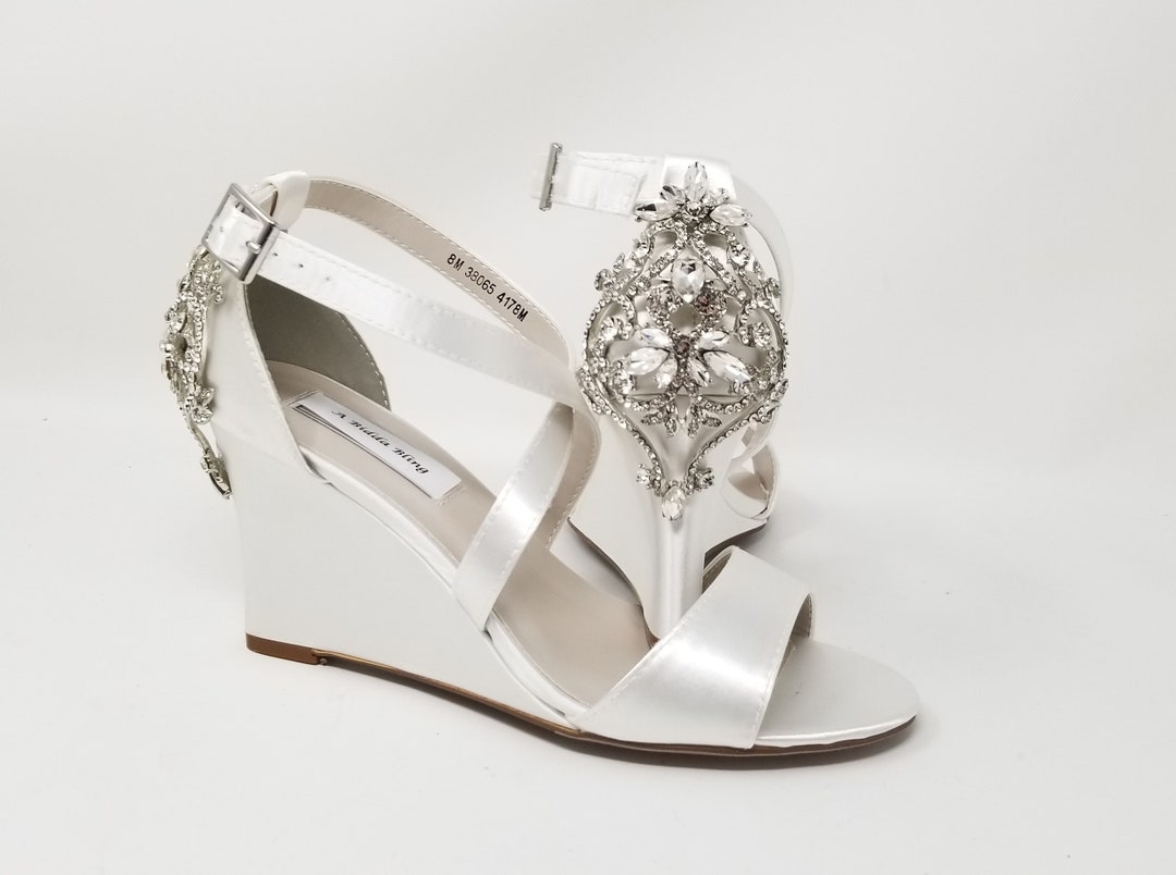 Ivory Bridal Sandals Ivory Wedge With Sparkling Crystal Back Ivory ...