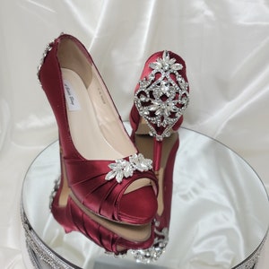 Burgundy Bridal Shoes Crystal Back Design Burgundy Wedding Shoes ...