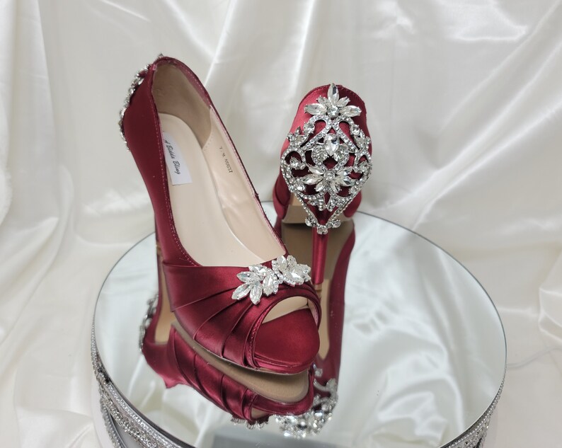 Burgundy Bridal Shoes Crystal Back Design Burgundy Wedding Shoes ...
