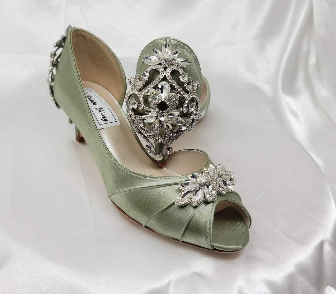 Sage Bridal Shoes With Crystal Back Design Sage Green Wedding Shoes 100 ...
