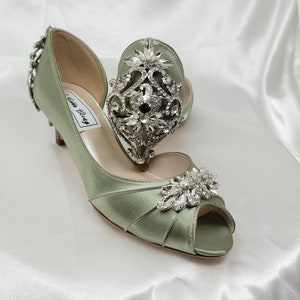 Sage Bridal Shoes With Crystal Back Design Sage Green Wedding Shoes 100 ...
