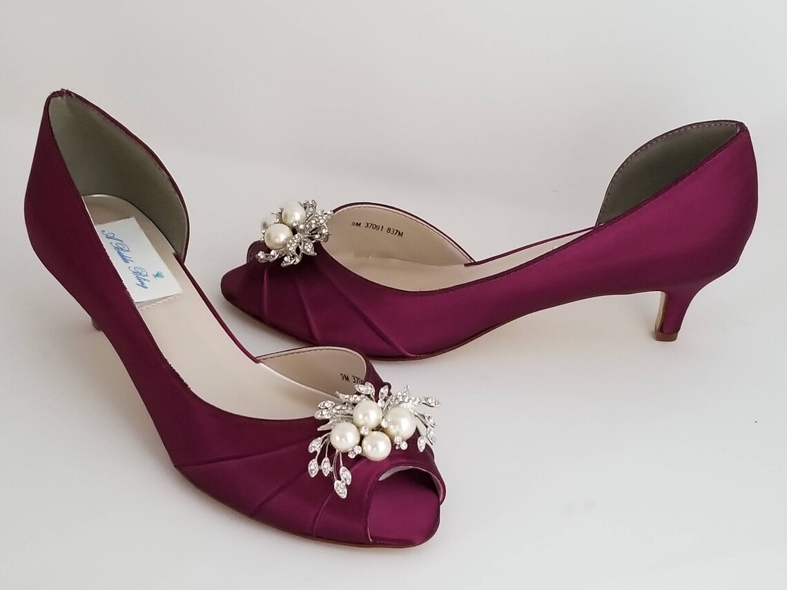 Burgundy Wedding Shoes With Crystal and Pearl Cascade Design | Etsy