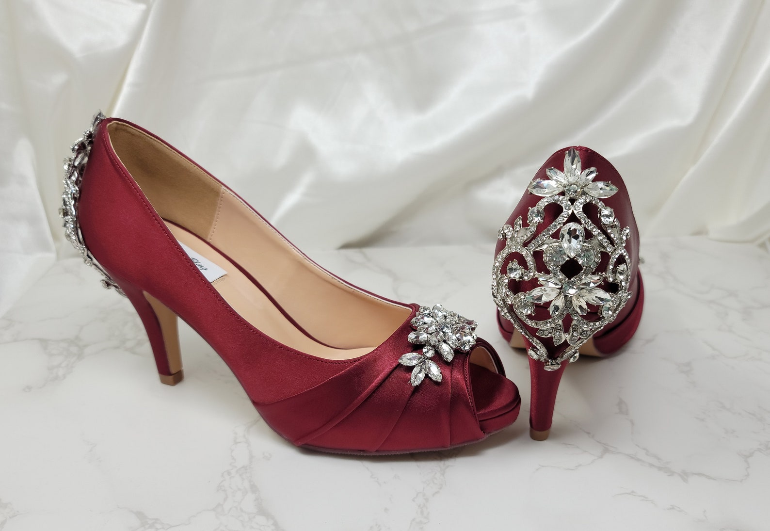 Burgundy Wedding Shoes Burgundy Bridal Shoes With Sparkling Crystal ...