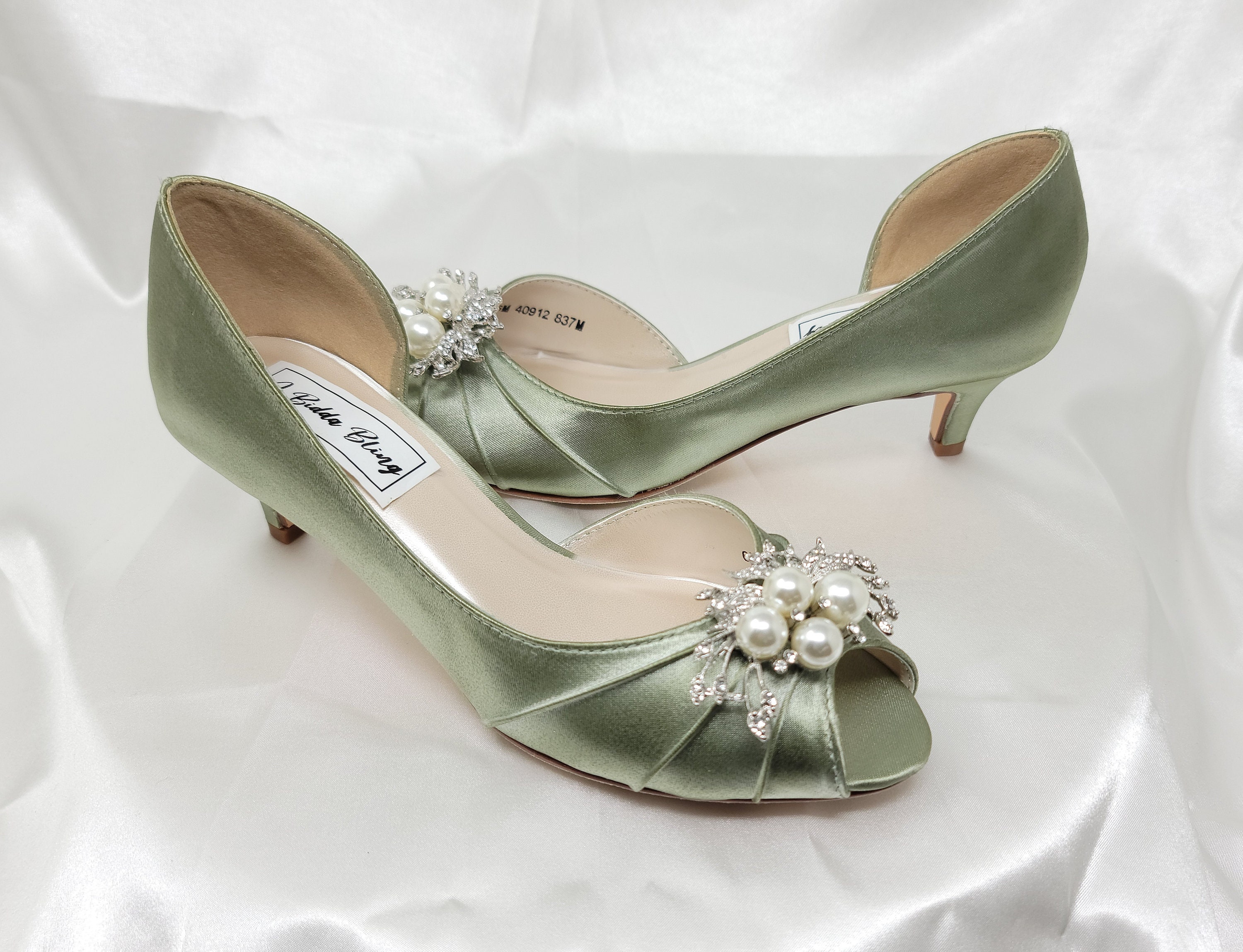 Sage Bridal Shoes With Crystal and Pearl Design Sage Green Wedding ...