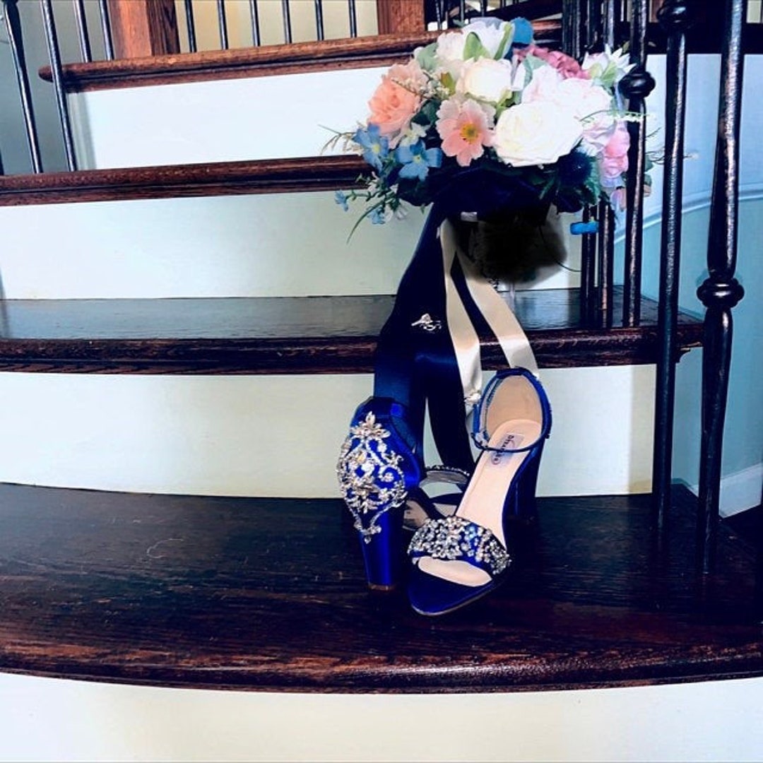 Royal Blue Block Heels Over 100 COLORS Blue Bridal Sandals Crystal and ...