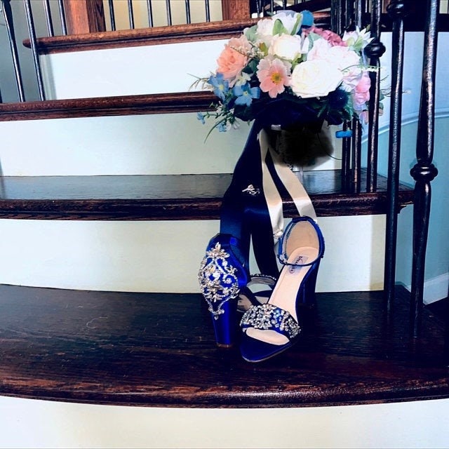 Royal Blue Block Heels Over 100 COLORS Blue Bridal Sandals | Etsy