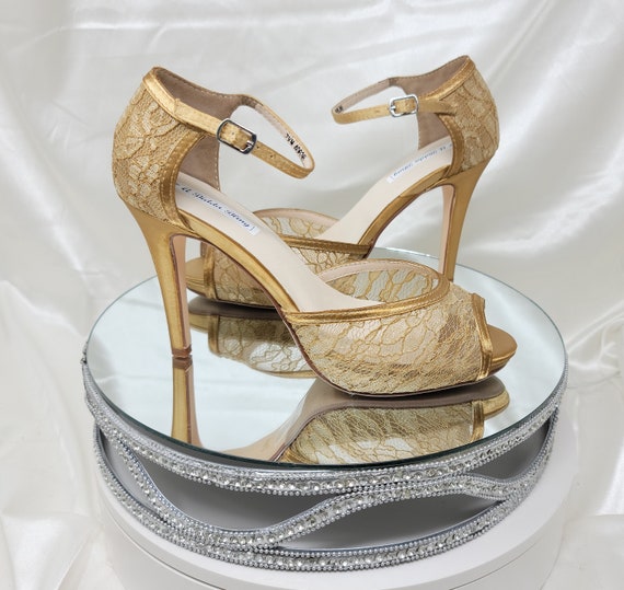 Gold Lace Wedding Shoes Be Mine Bridal Vidha Slingback Heeled Shoes In