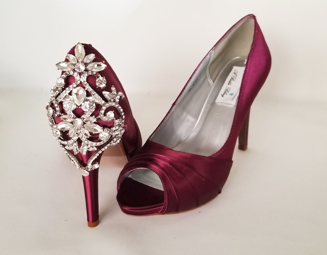 Burgundy Wedding Shoes Crystal Back Design Burgundy Bridal Shoes 100 ...
