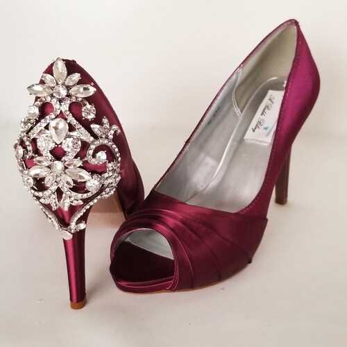 Burgundy Wedding Shoes Crystal Back Design Burgundy Bridal - Etsy