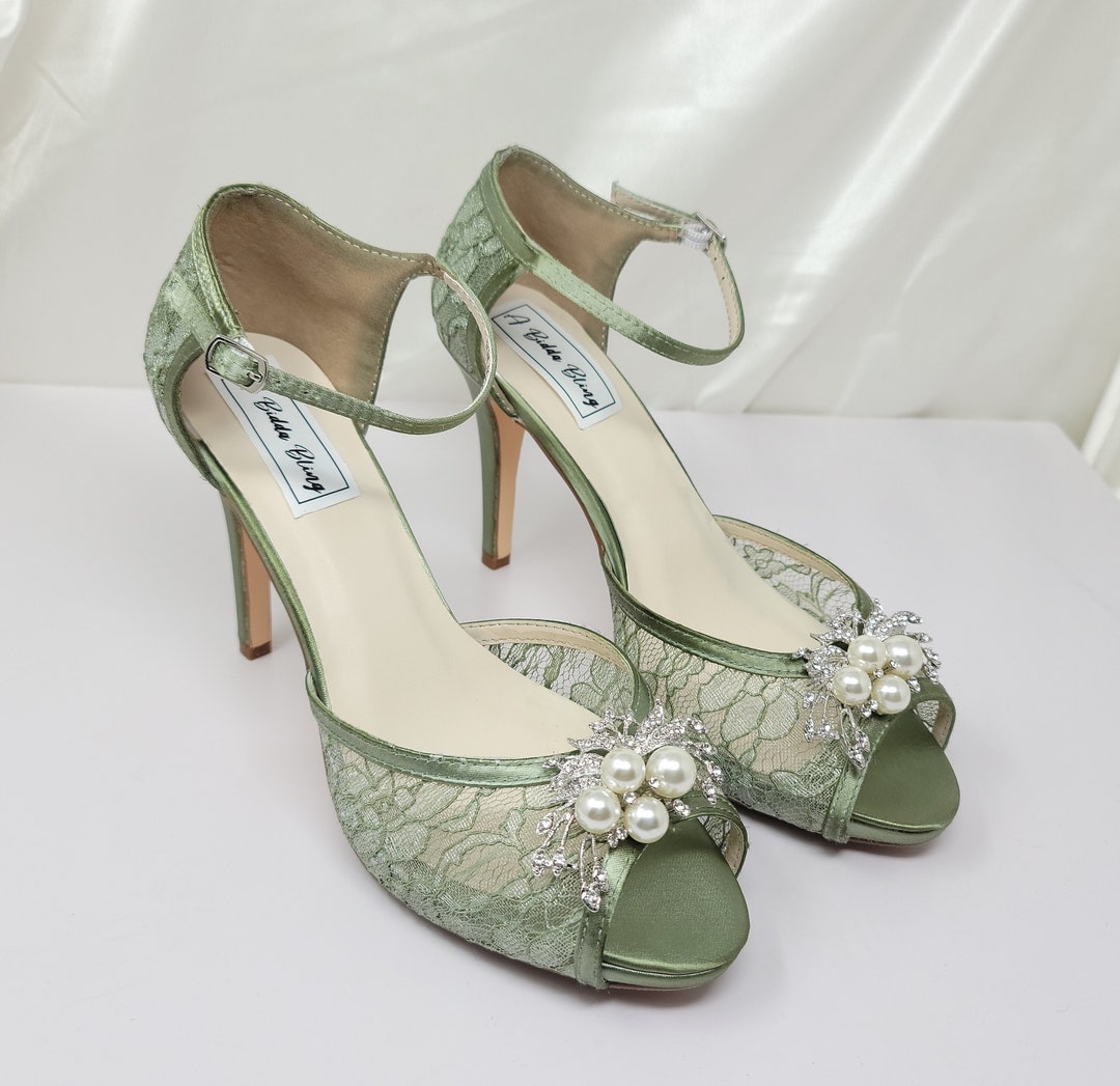 Sage Green Wedding Shoes Sage Green Bridal Shoes Pearl and Crystal ...