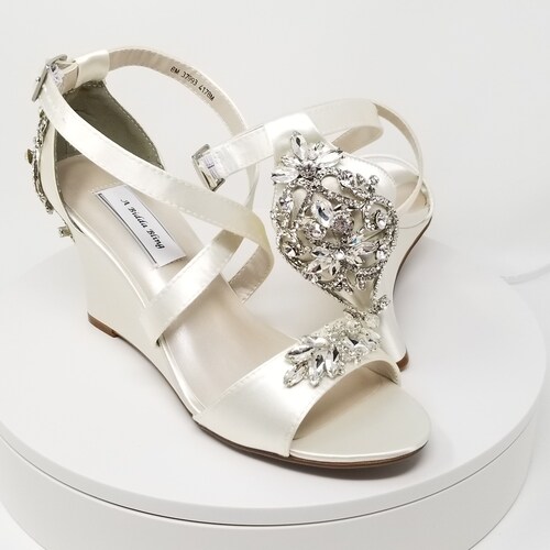 Ivory Bridal Sandals Ivory Wedge With Sparkling Crystal Back | Etsy