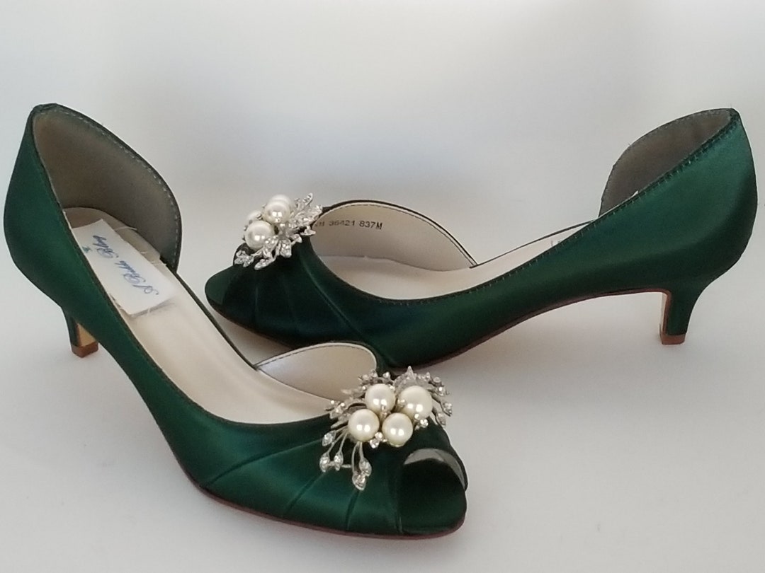 Green Wedding Shoes With Crystal and Pearl Cascade Design Green Bridal ...