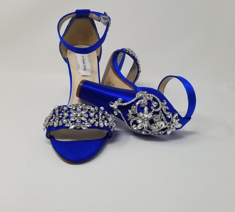 Blue Block Heels Over 100 COLORS Blue Bridal Sandals Crystal - Etsy