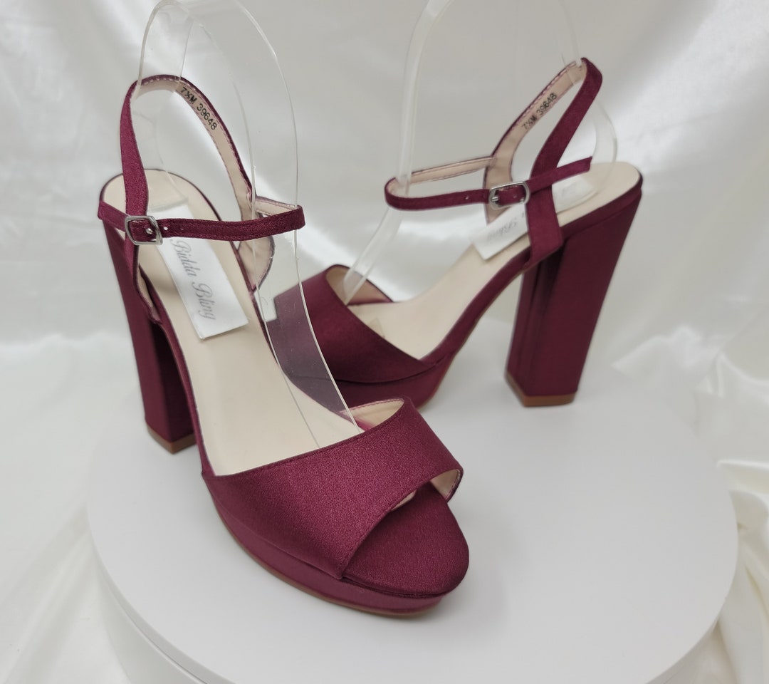Wine Bridal Shoes Wine Block Heel Wedding Shoes Wine Platform Wedding ...