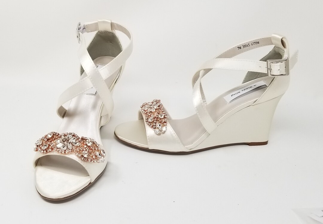 Ivory Wedge With Rose Gold Applique Ivory Bridal Sandals Ivory Bridal ...