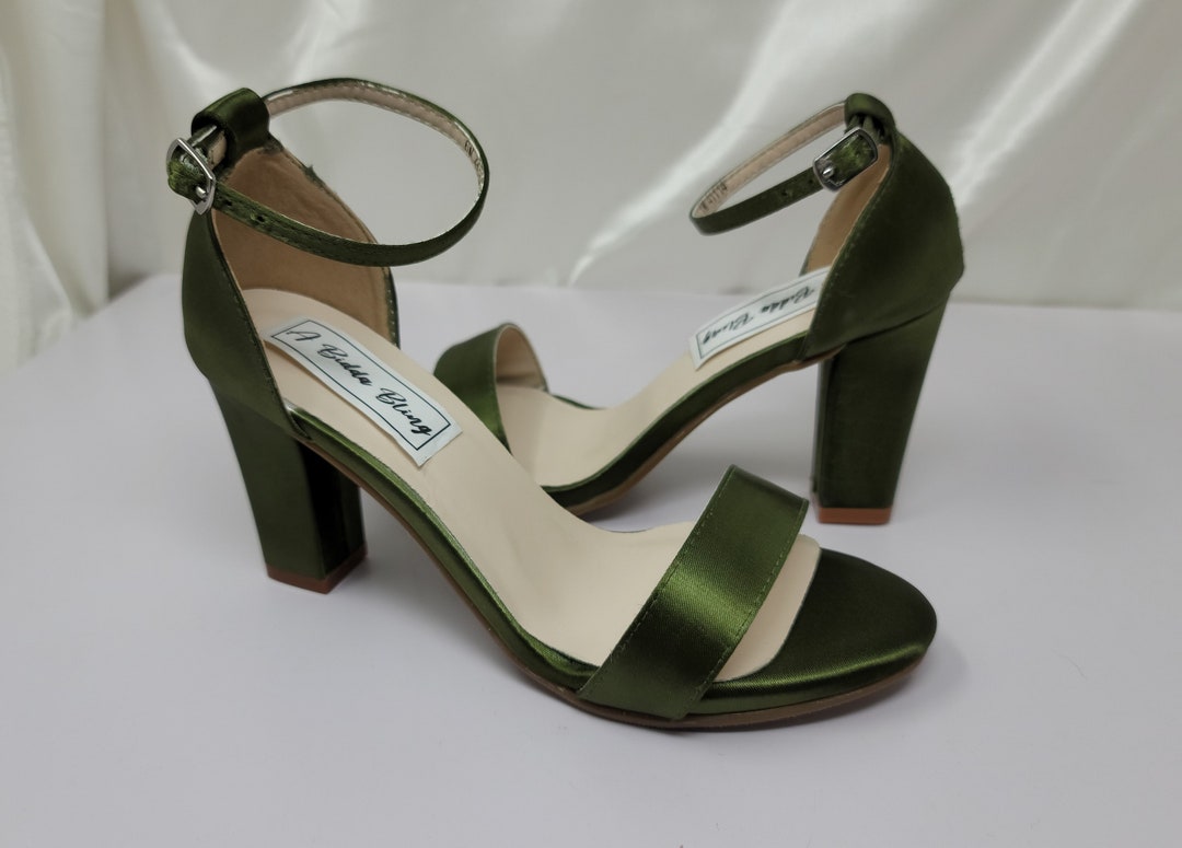 Olive Green Wedding Shoes Olive Green Chunky Heels Green Bridal Shoes ...