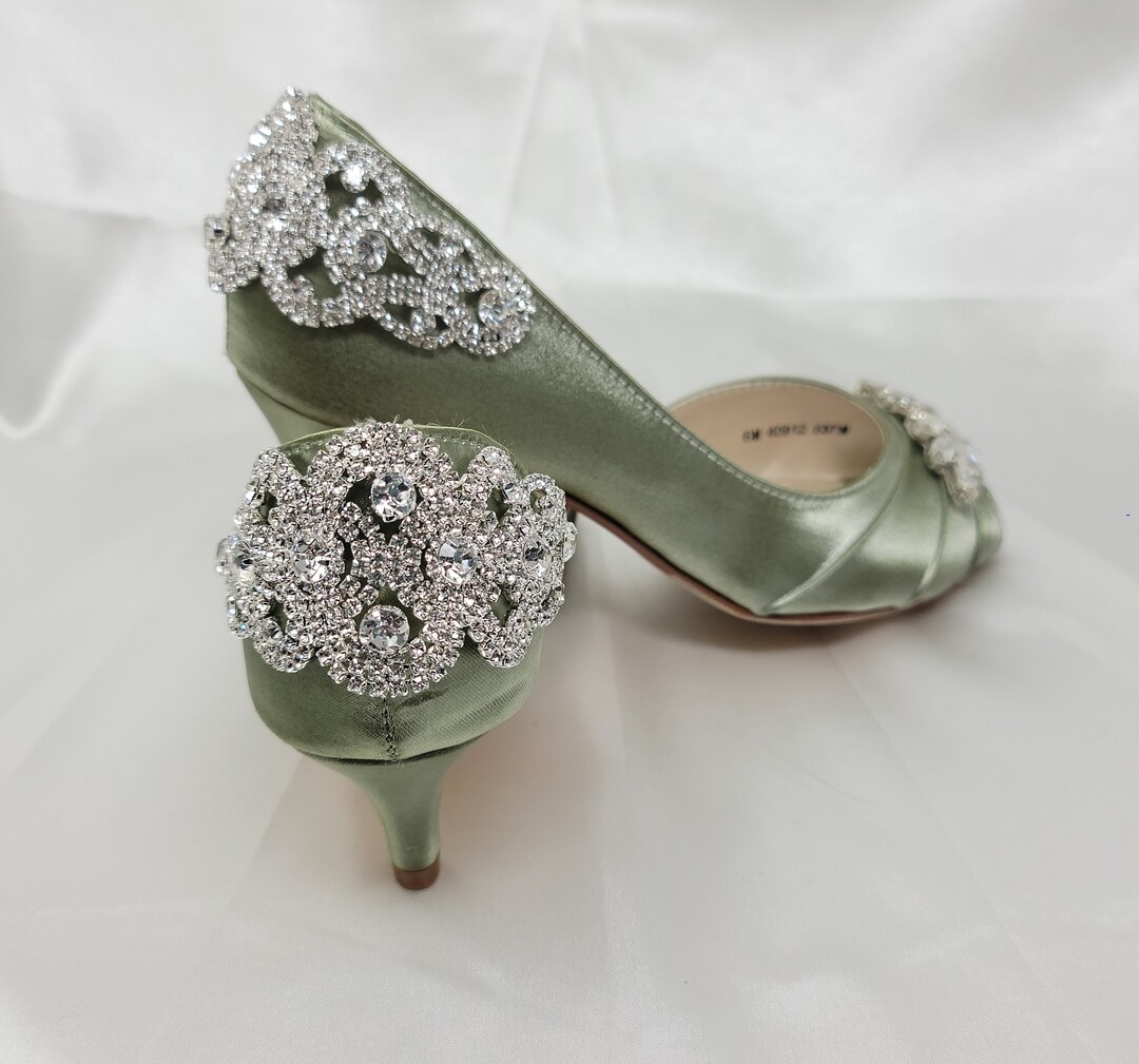 Sage Wedding Shoes With Crystal Back Design Sage Green Bridal Shoes 100 ...
