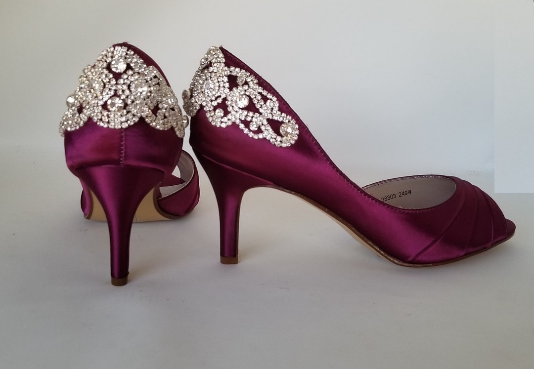 Burgundy Wedding Shoes With Back Crystals - 100 Color Choices Burgundy ...