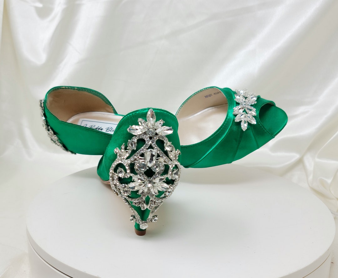 Emerald Green Kitten Heels Emerald Green Bridal Shoes With Crystal Back ...