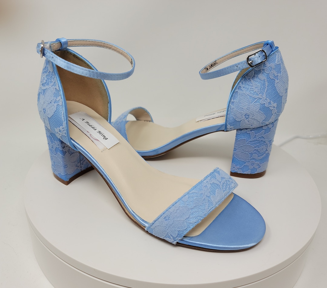 Blue Block Heels With Lace Blue Chunky Block Heels Blue Bridal Shoes ...