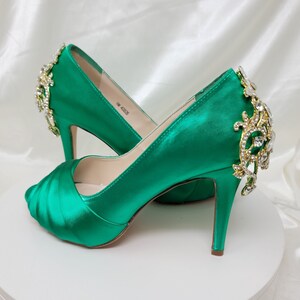 Emerald Green Wedding Shoes Gold Crystal Design Emerald Green Bridal ...